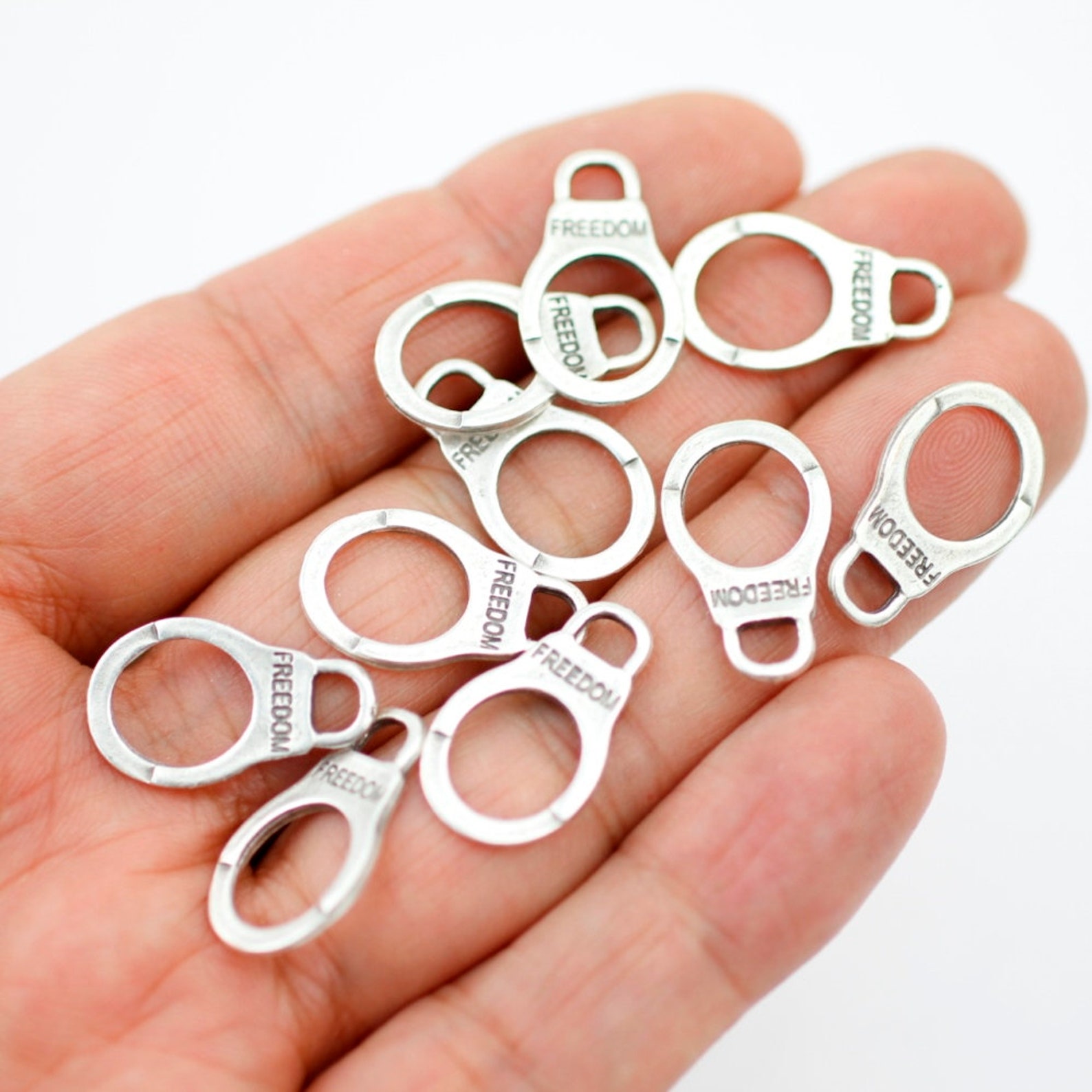 20 Silver Charms, Freedom Handcuff Connector, Bracelet Connector, Zamak ...