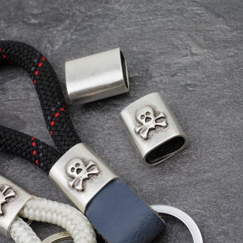 1 Skull Keychain Findings, Silver Keychain Slider Beads,diy Keychain ...