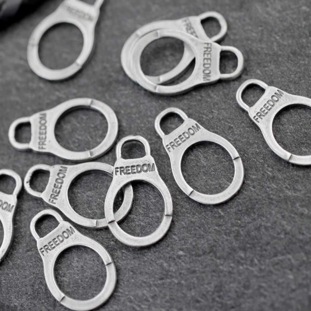 20 Silver Charms, Freedom Handcuff Connector, Bracelet Connector, Zamak ...