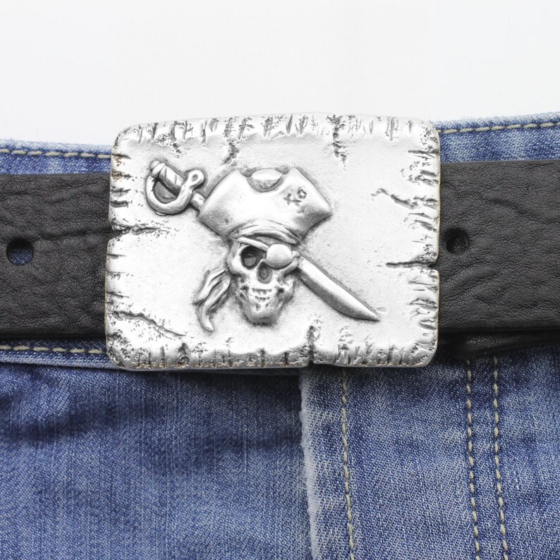 Pirate Skull Belt Buckle, Antique Silver, Square Belt Buckle, Silver ...
