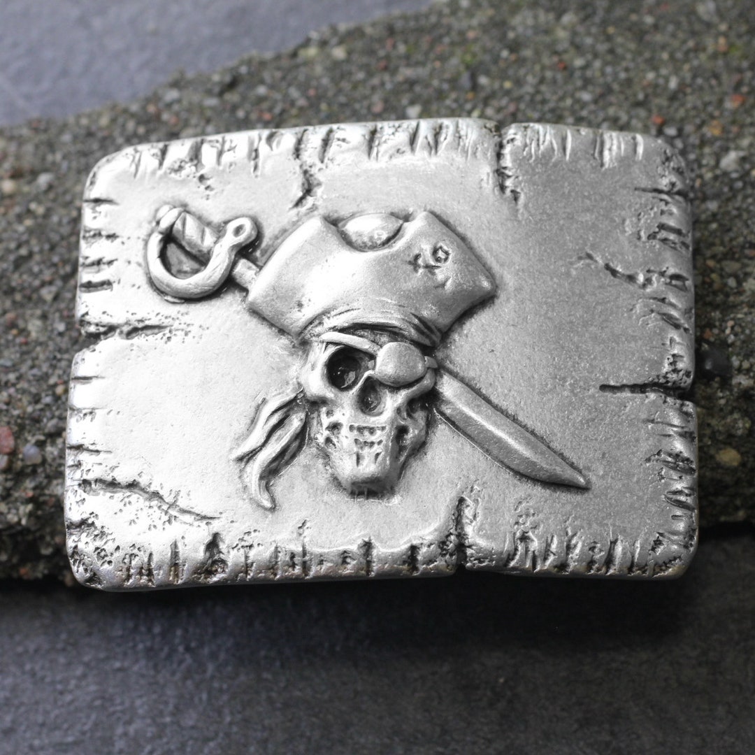 Pirate Skull Belt Buckle, Antique Silver, Square Belt Buckle, Silver ...