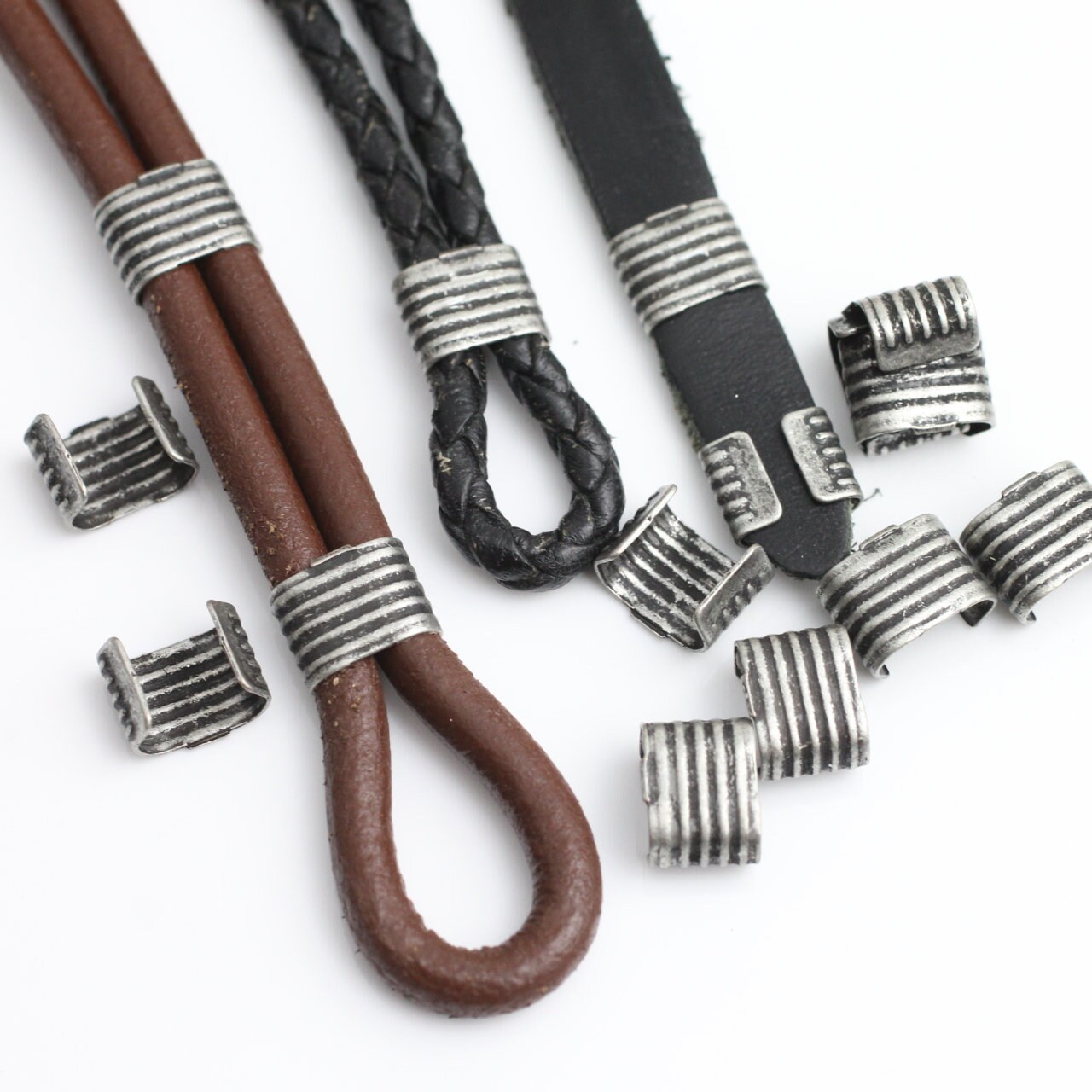 20 Dark Silver Crimp Fastener, Fold Over Crimp Leather Clasp, Leather ...