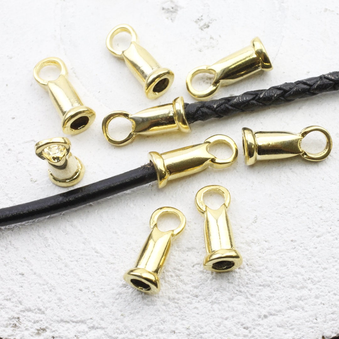10 Cord End Caps, Bell End Cap for Round Leather, Necklace End Caps ...