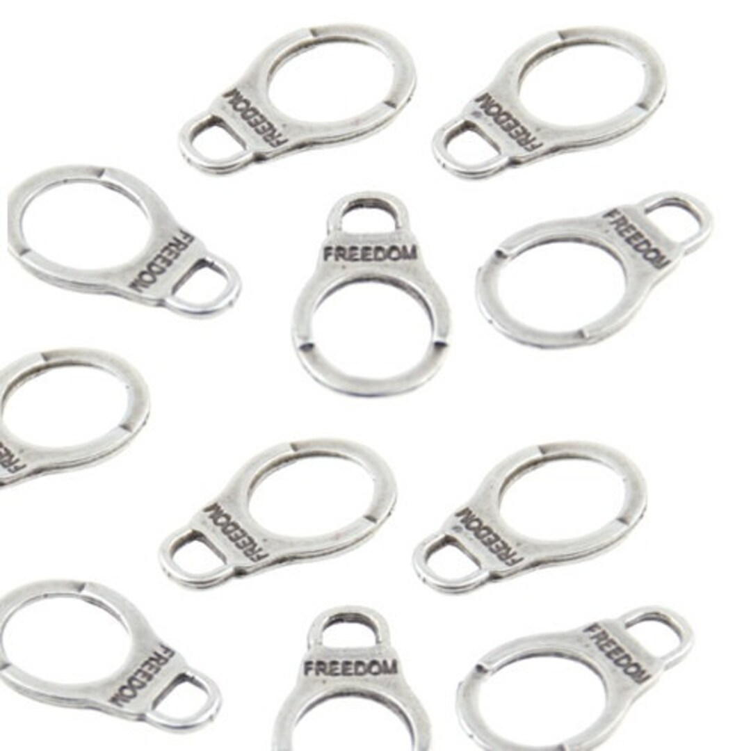 20 Silver Charms, Freedom Handcuff Connector, Bracelet Connector, Zamak ...