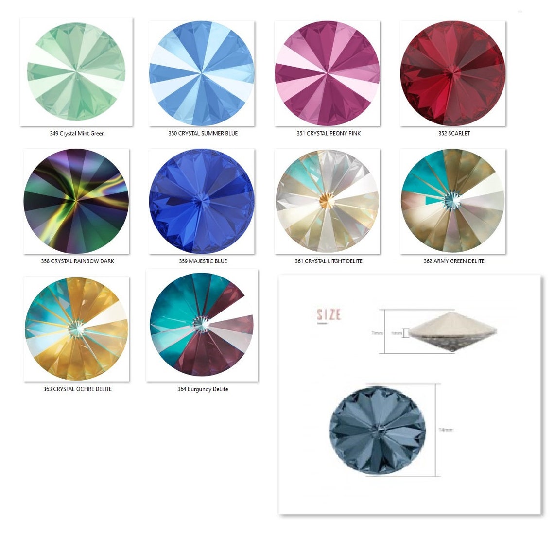 14mm Swarovski Crystal 1122 Rivoli Round Stones Crystals - Various ...