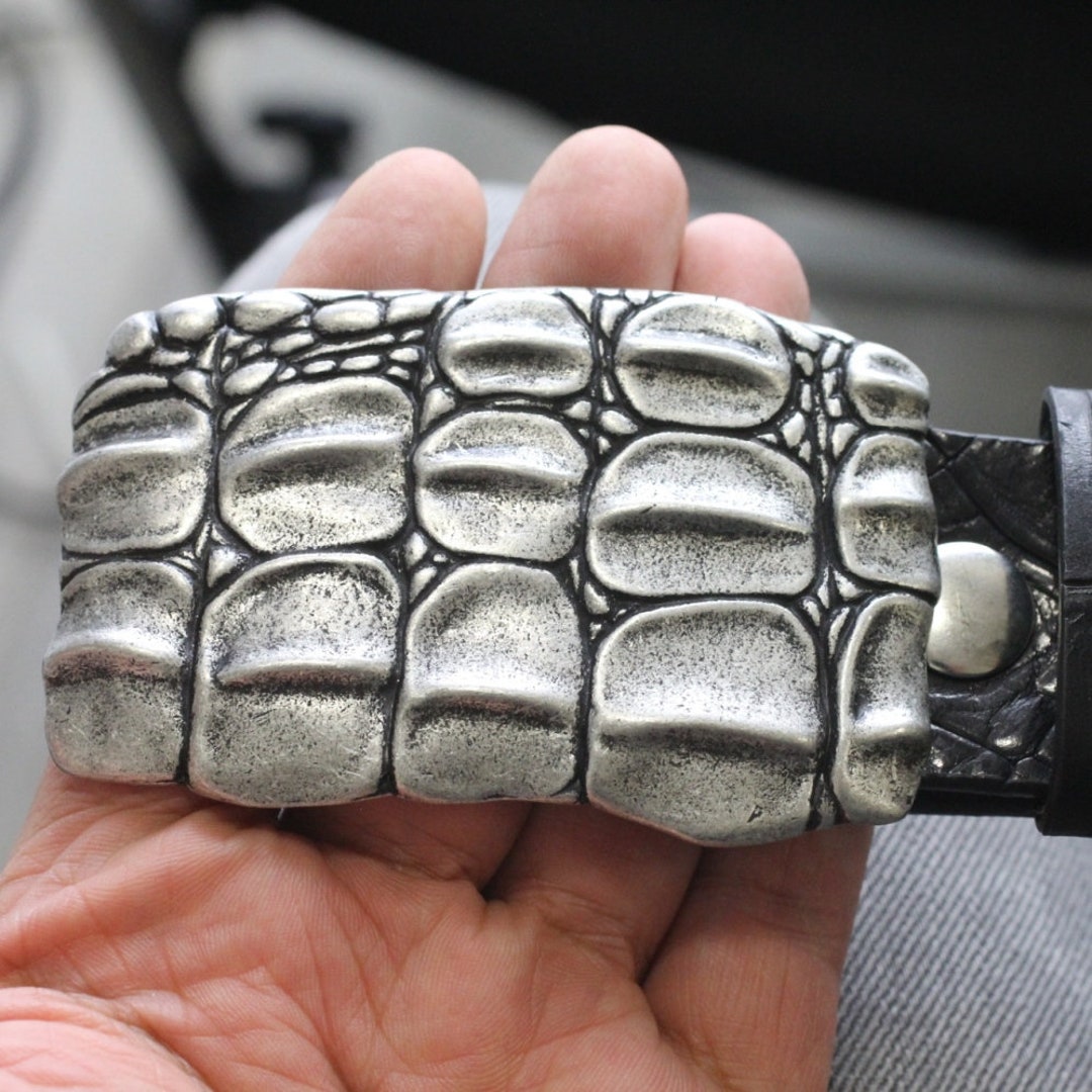 Alligator Skin Belt Buckle, Antique Silver Western Buckle - Etsy