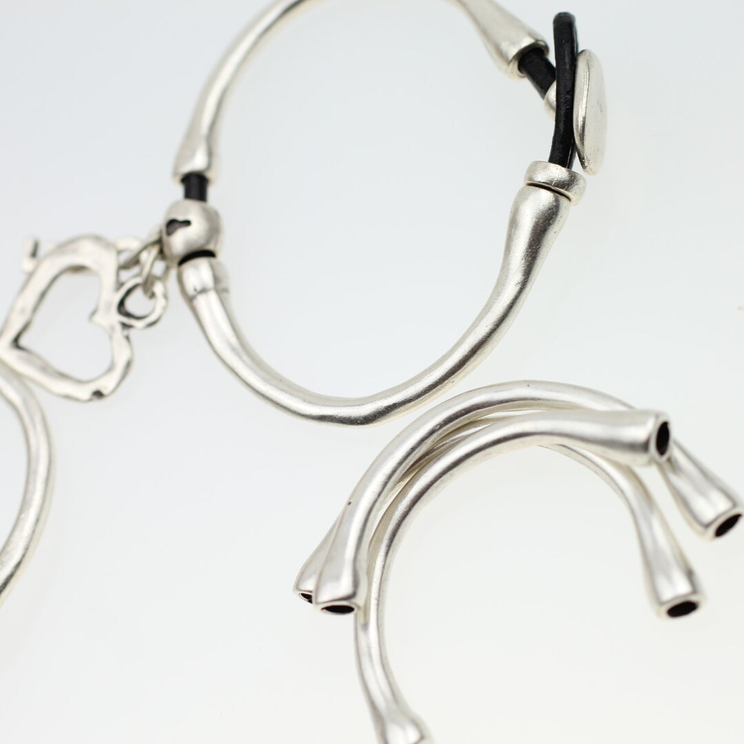 5 Bracelet Connectors, Tube Bead, Curved Tube Connector, Round Leather ...