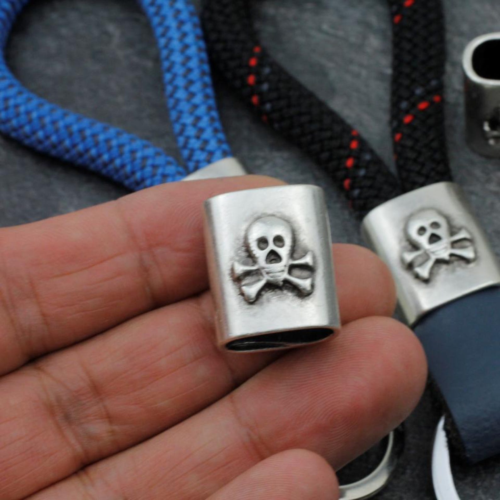 1 Skull Keychain Findings, Silver Keychain Slider Beads,diy Keychain ...