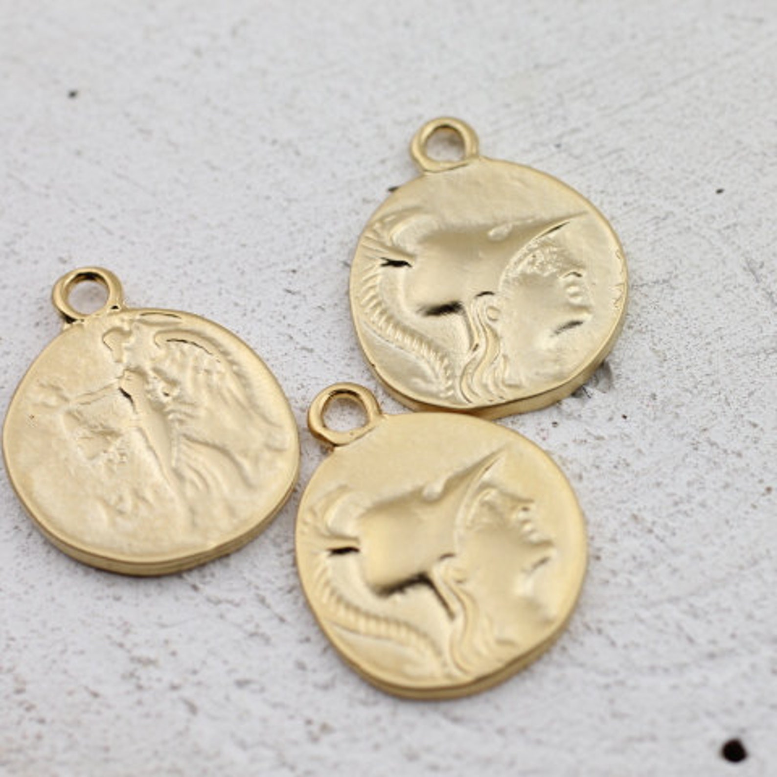 5 Roman Soldier Charms, Warrior Coin Charms, Matte Gold Plated, Zamak ...