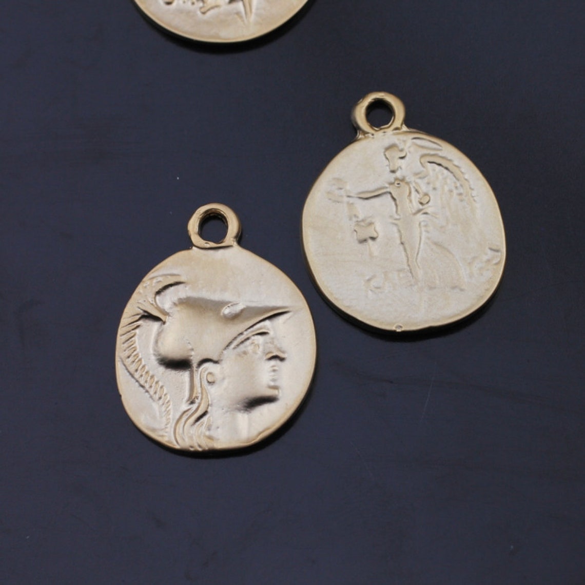 5 Roman Soldier Charms, Warrior Coin Charms, Matte Gold Plated, Zamak ...