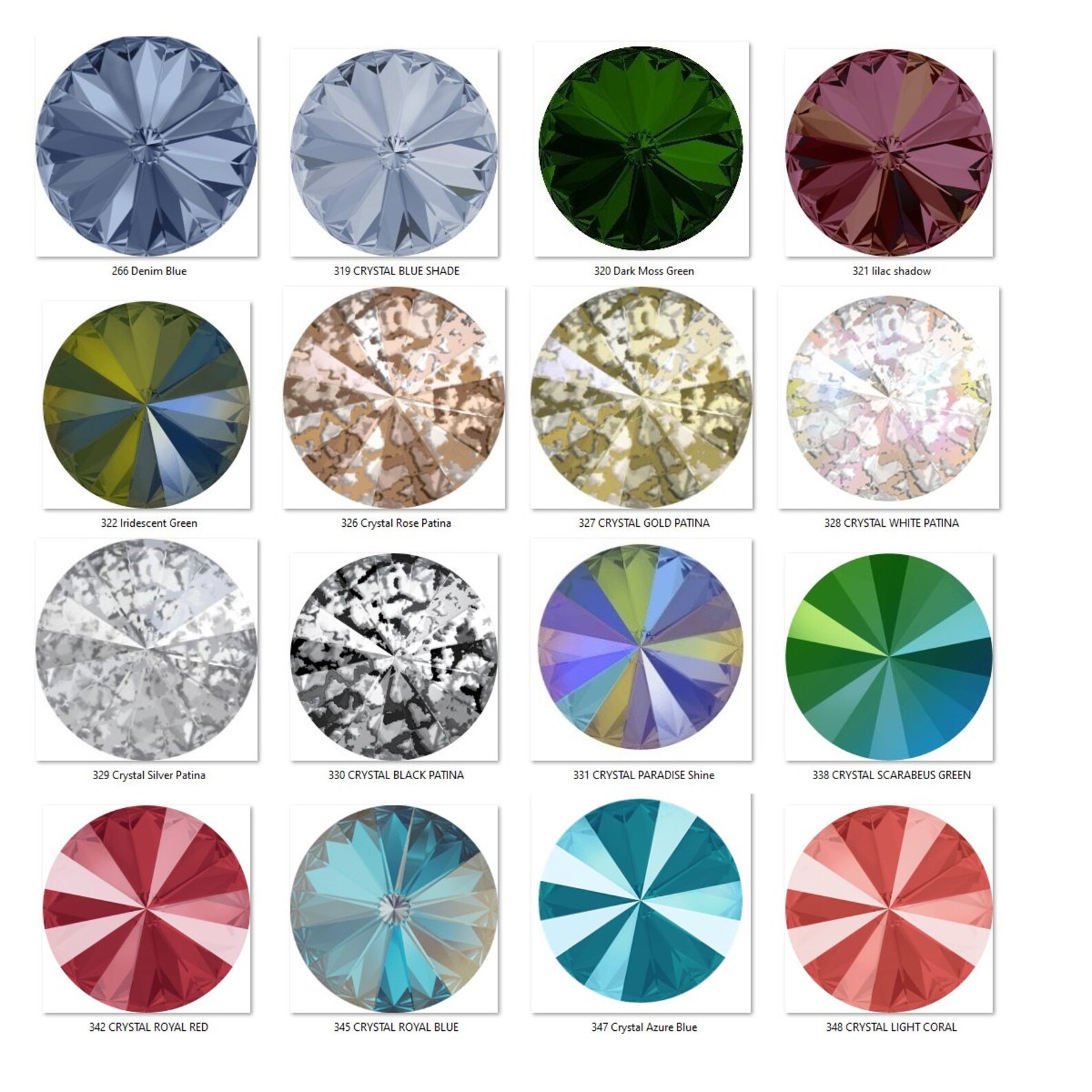 14mm Swarovski Crystal 1122 Rivoli Round Stones Crystals - Various ...