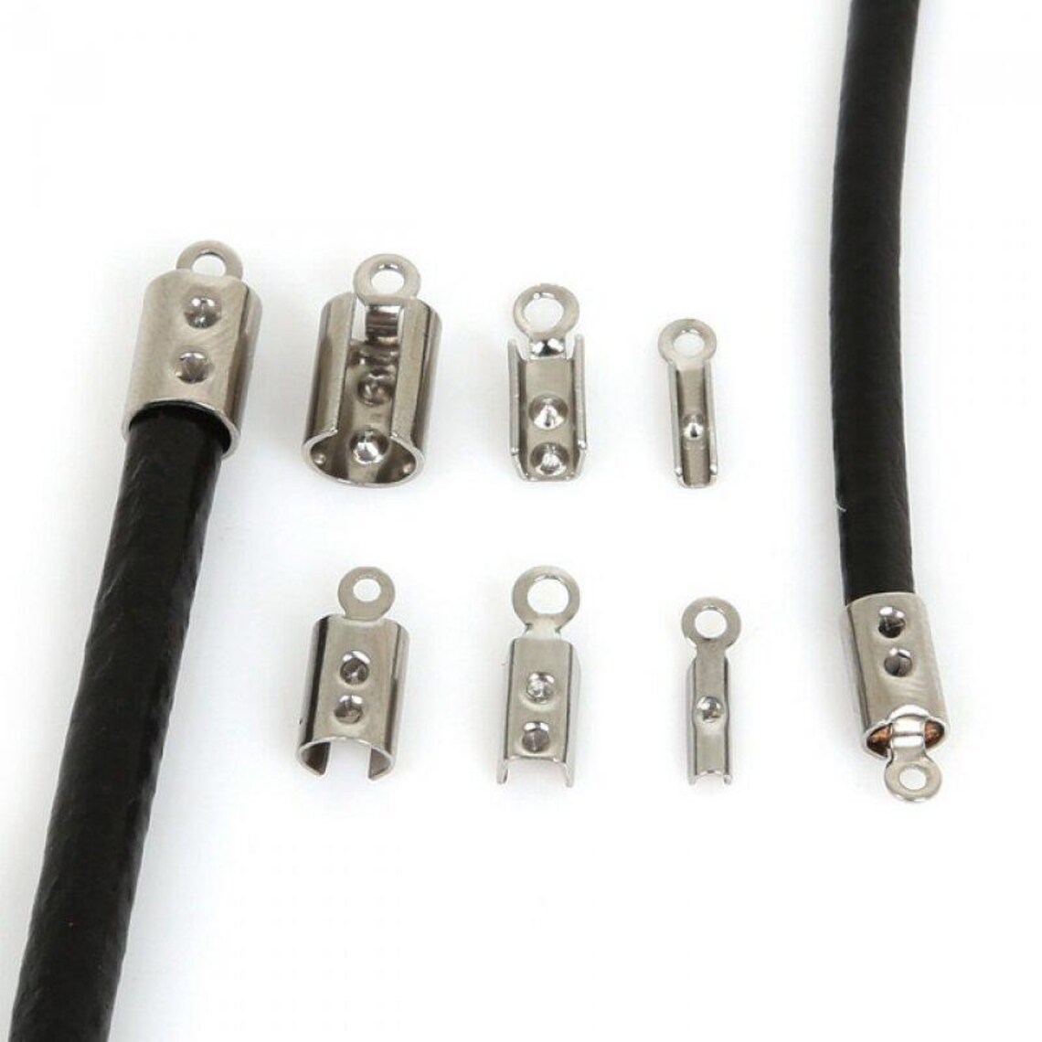 100pcs 5mm Folding End Cap, Flat or Round Cord Crimp End, Silver End ...