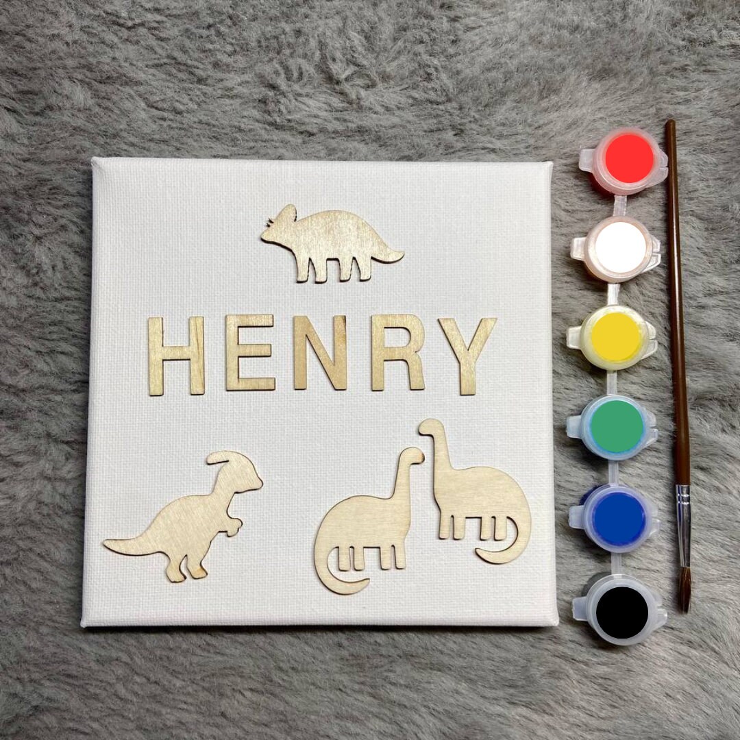 Personalized Kids' Canvas Painting Kit With Wooden Figures and Paints ...