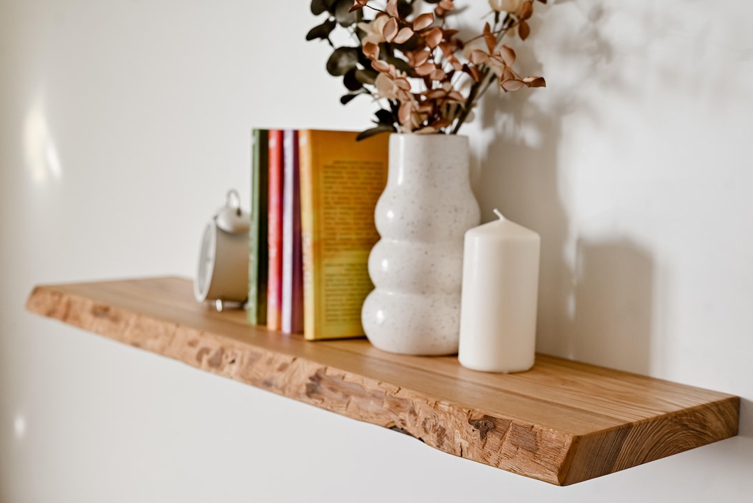 Ash Floating Shelf, Oak Floating Shelf, Natural Wooden Shelves, Book ...