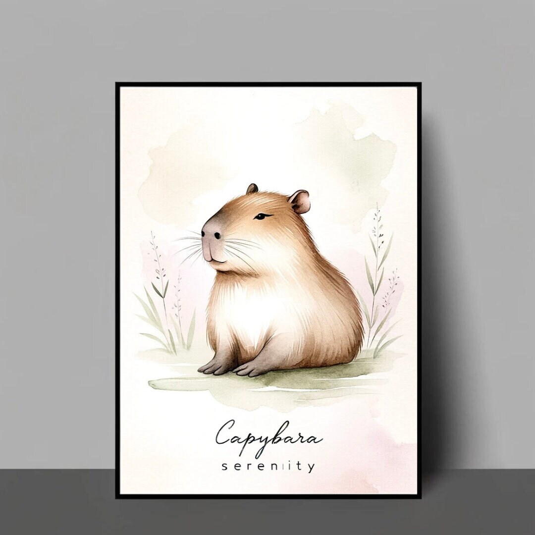 Cute Capybara Poster Nursery Watercolor Art Print, Digital Download ...