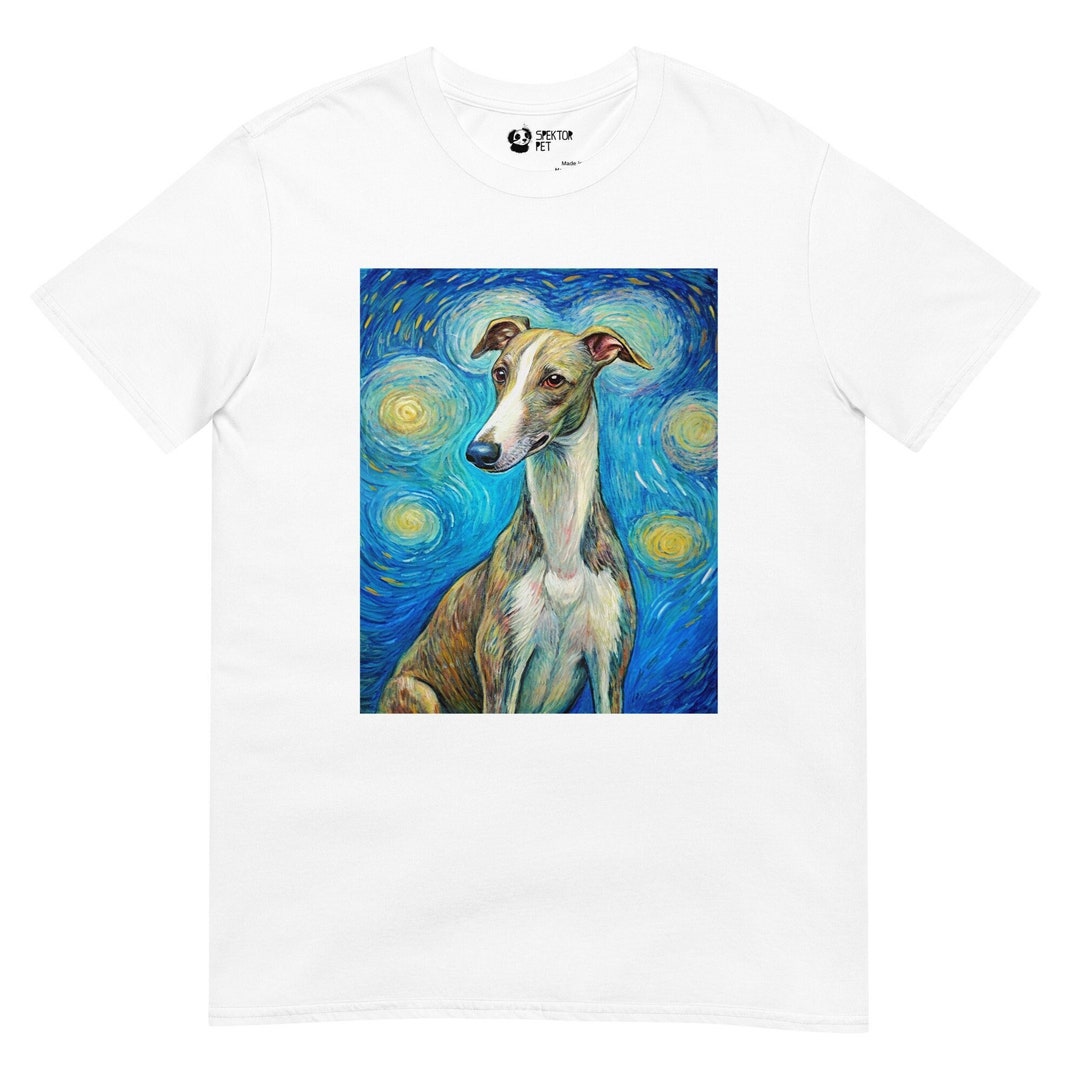 Whippet, Greyhound, Wind Chime in Van Gogh Style, Basic Short Sleeve ...