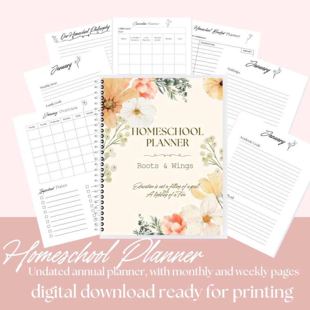 Undated Homeschool Planner Printable, Homeschool Organiser PDF, Neutral ...