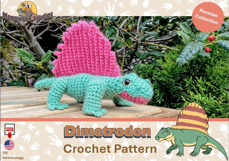 Dimetrodon Amigurumi Digital PDF Crochet Pattern by Moonwake Studios - Etsy