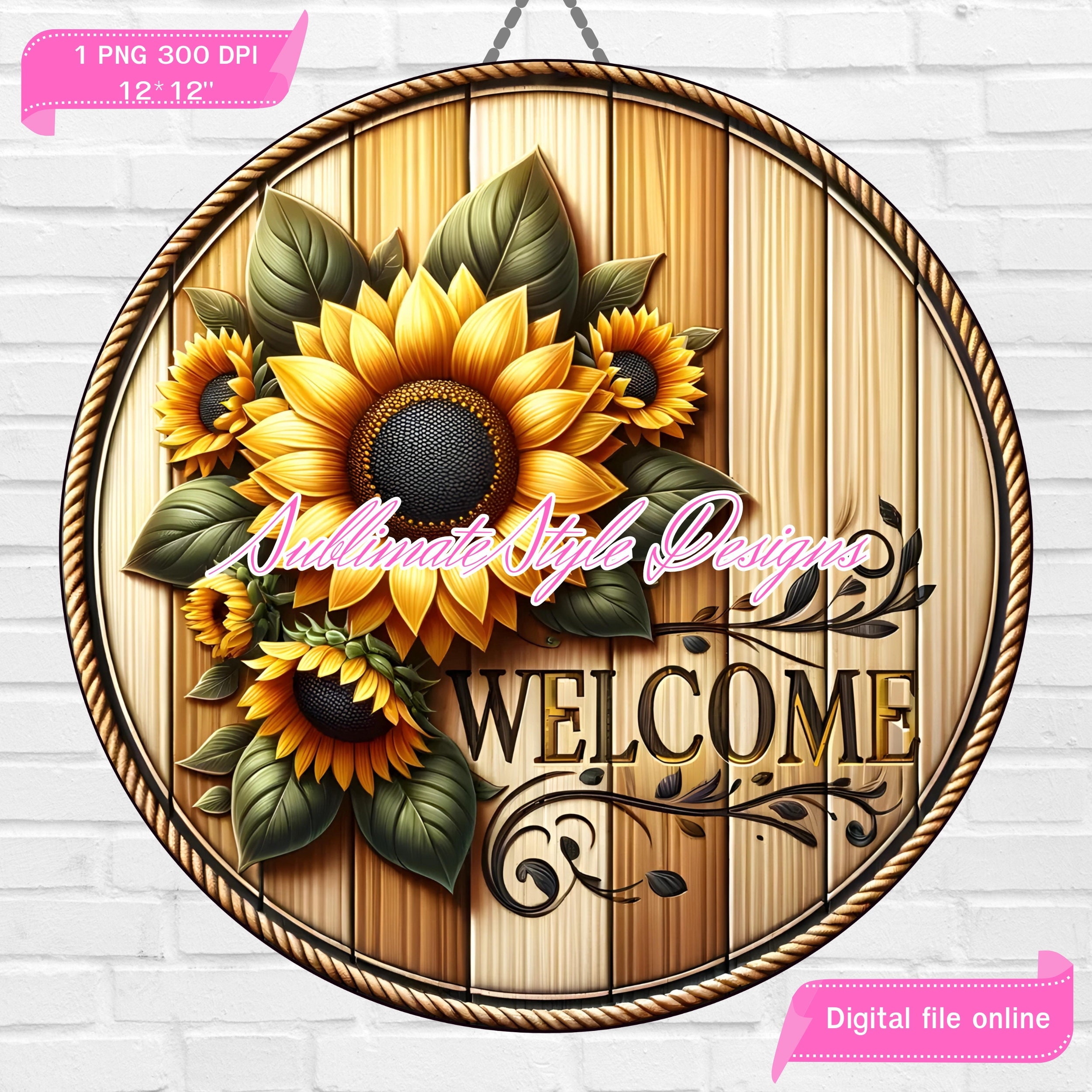 Sunflower Welcome Sign, Welcome Wreath Sign, Spring Round Sign, Circle ...
