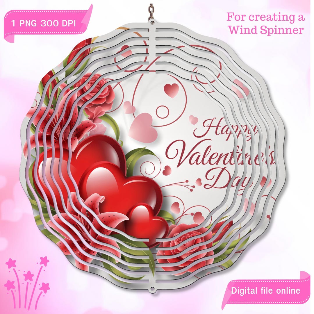 Valentine’s Day Red Hearts and Flowers Wind Spinner Sublimation Design ...