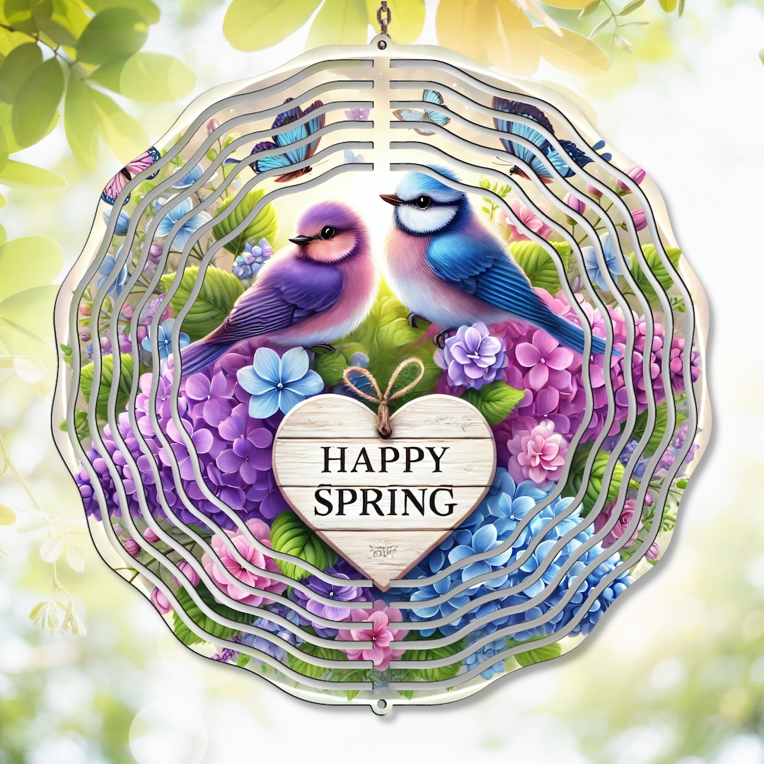 Spring Birds With Flowers Wind Spinner Sublimation Design, Happy Spring ...