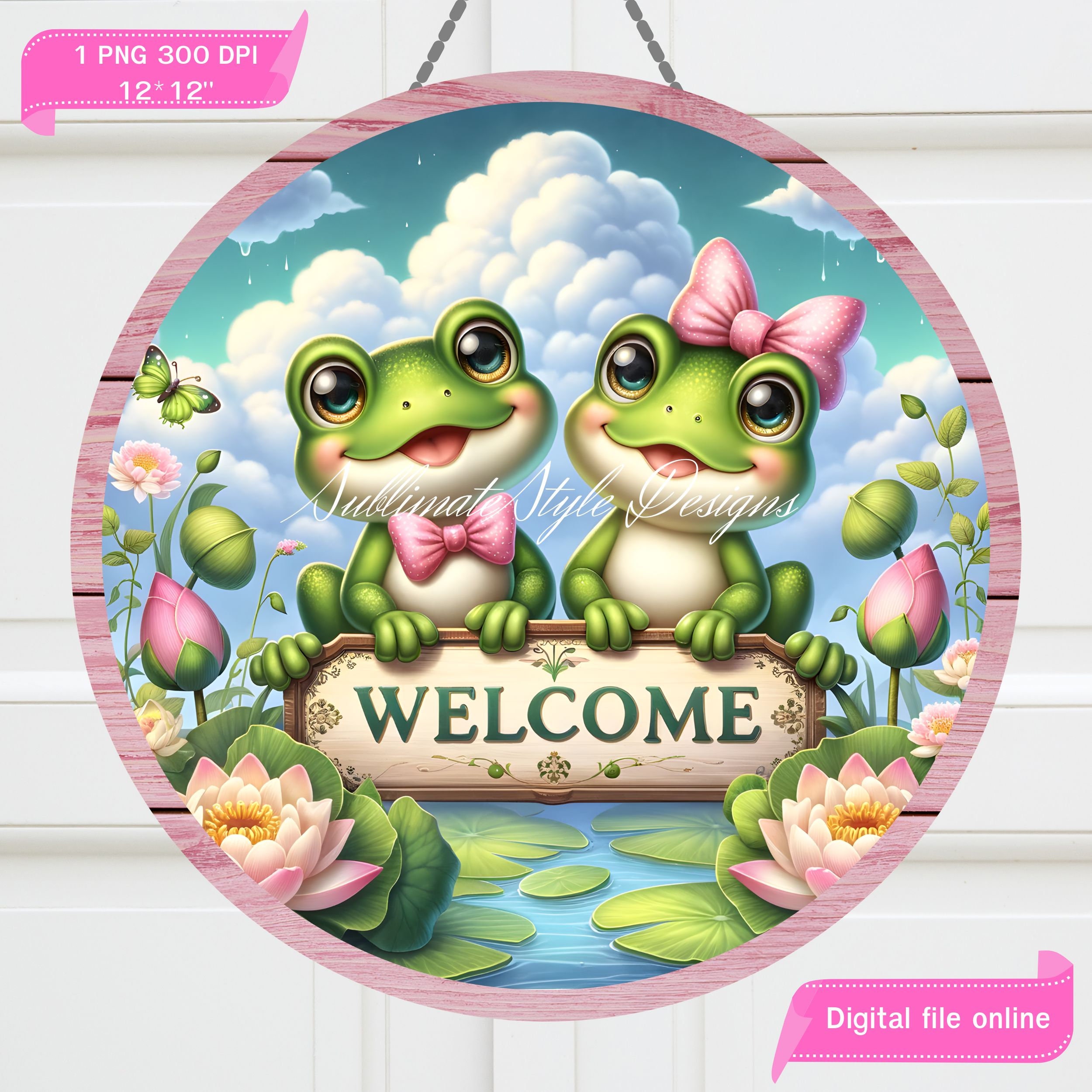 Welcome Frog on Sublimation Circle Sign,digital Wreath Sign, Front Door ...