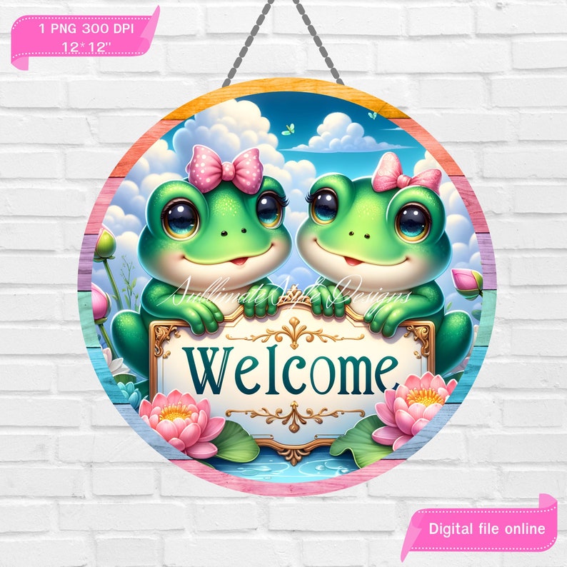 Welcome Frog on Sublimation Circle Sign,digital Wreath Sign, Front Door ...