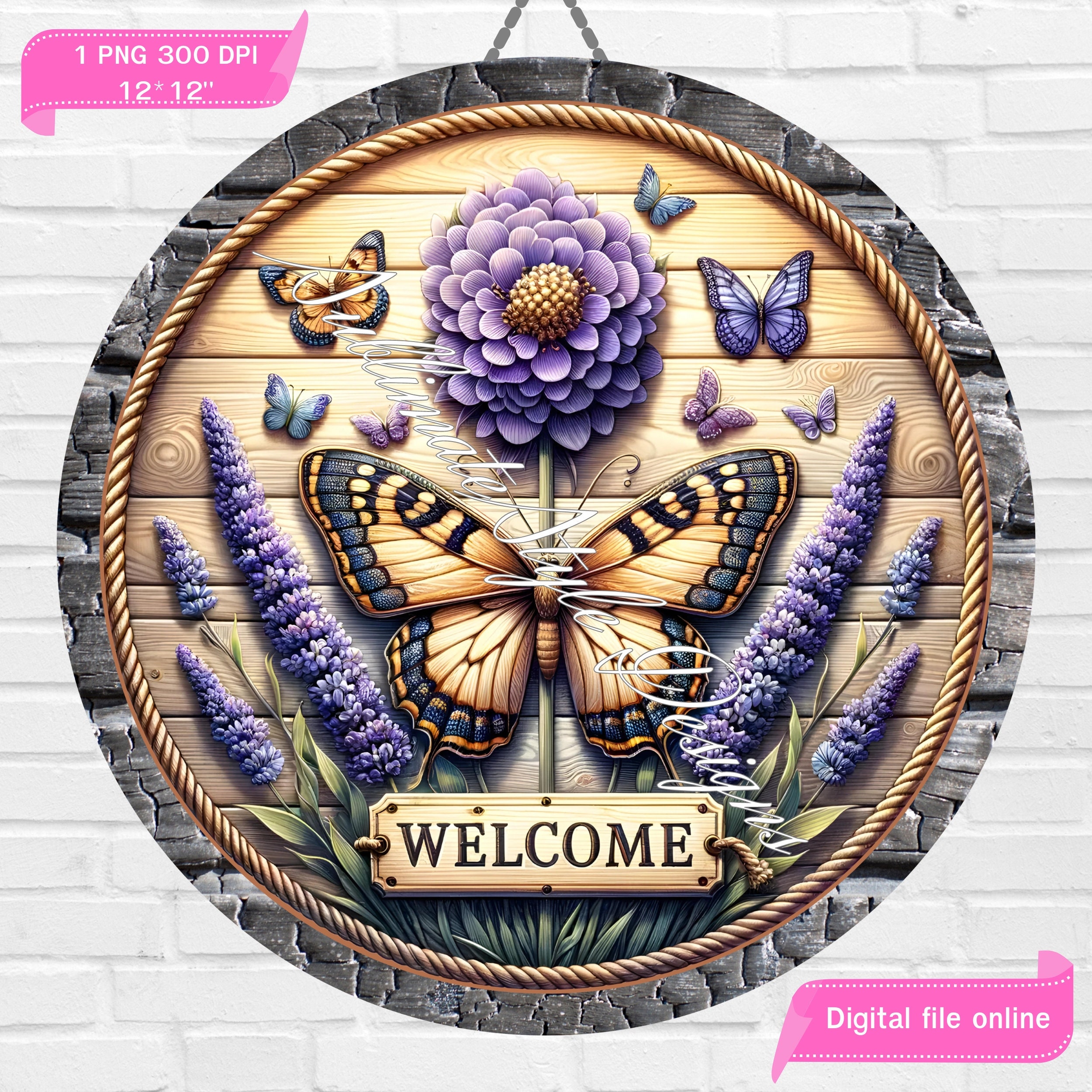 Butterfly and Lavender Wreath Sign, Butterfly Welcome Sign, Spring ...