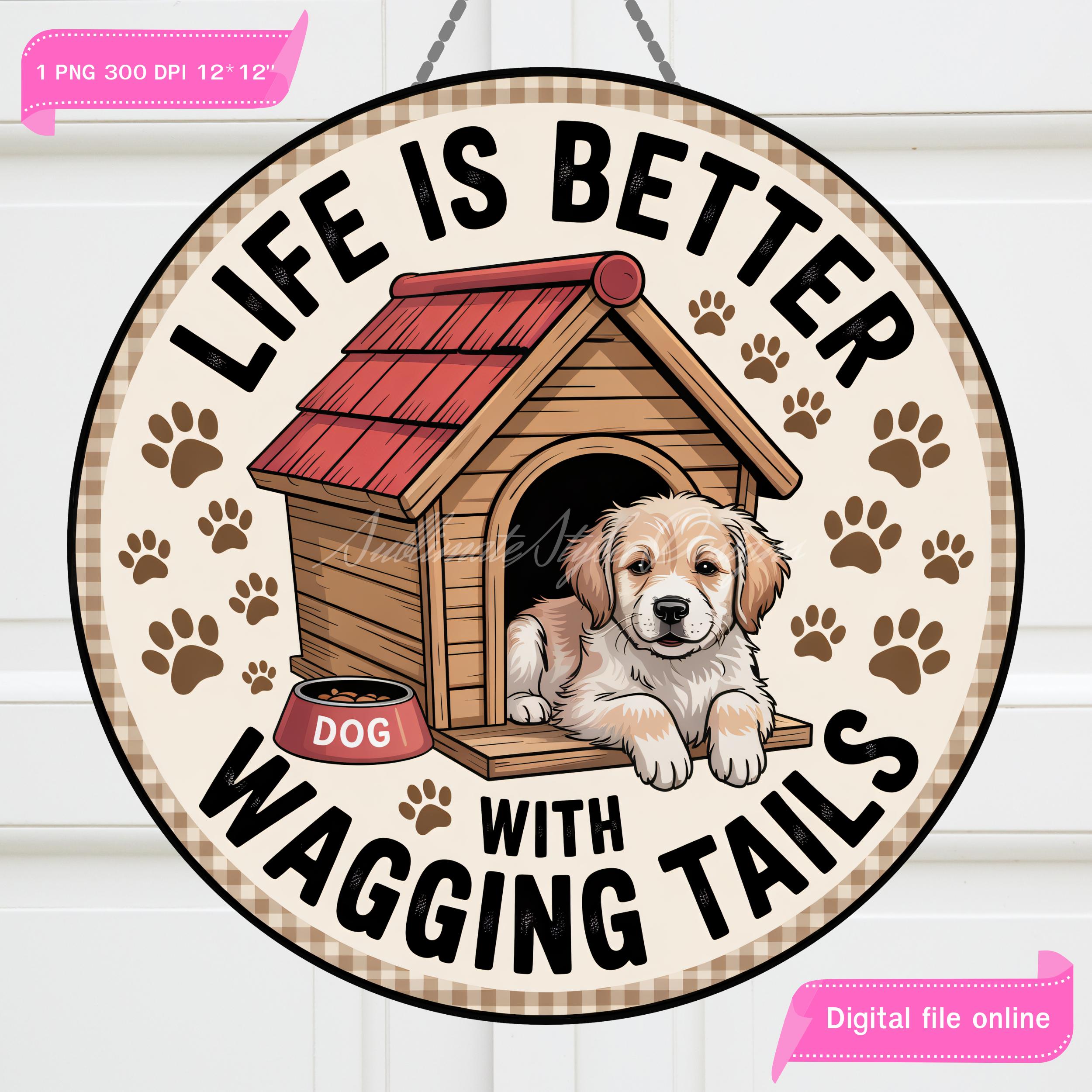 Puppy Doghouse Wreath Sign: Wagging Tails PNG (digital Download) - Etsy