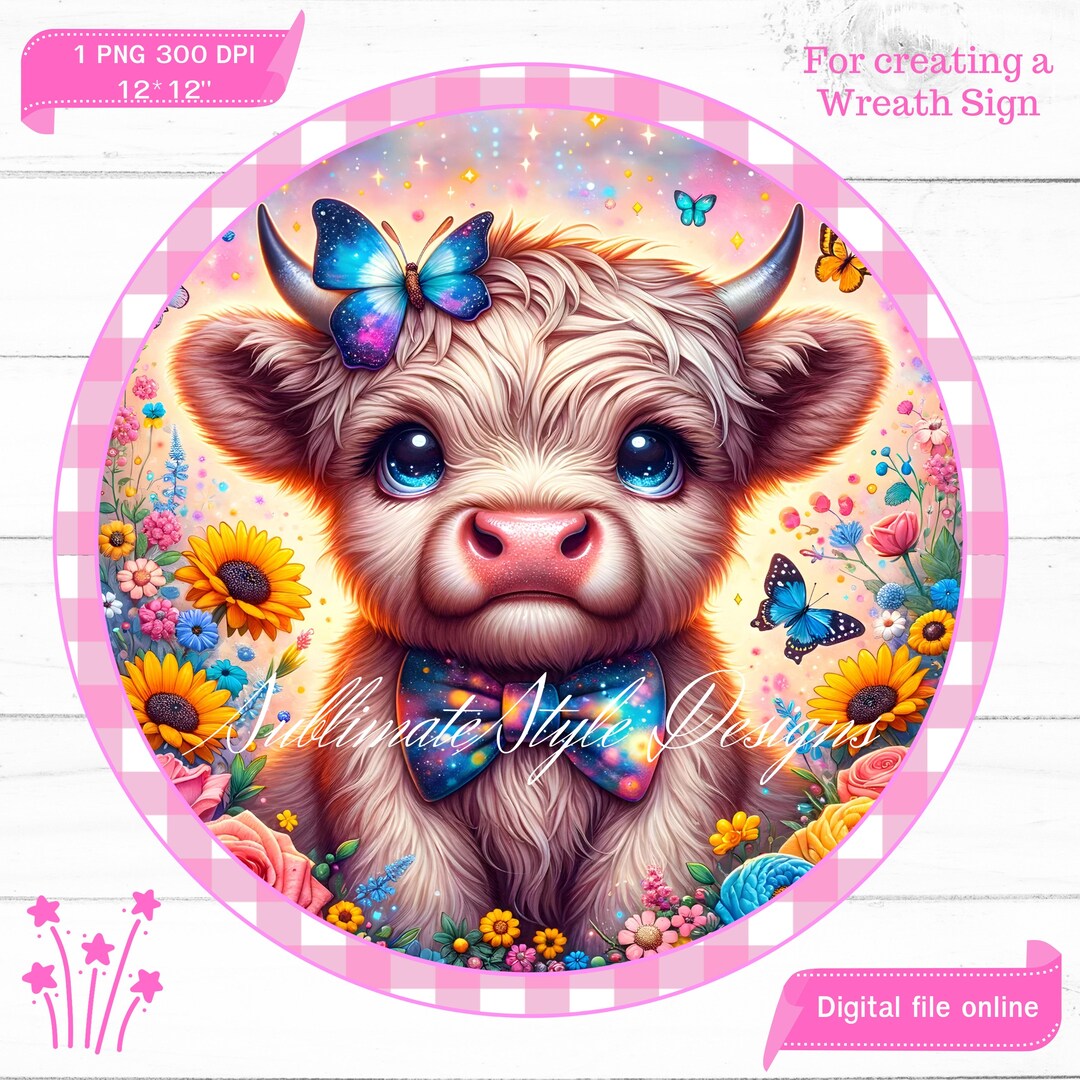 Highland Cow Spring Wreath Sign, Welcome Wreath Signs, Spring Round ...