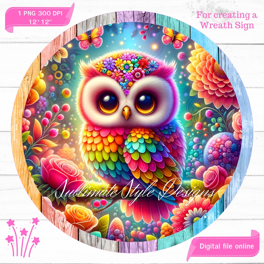 Owl Wreath Sign, Owl Sublimation, Circle Sign Png, Owl PNG, Spring ...