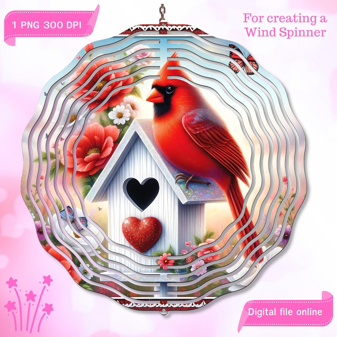 Cardinal Bird House Wind Spinner PNG, Red Bird Wind Spinner Sublimation ...