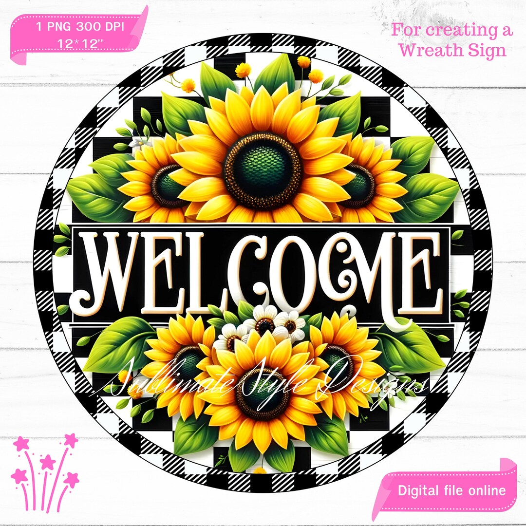 Welcome Sunflower Wreath Sign, Welcome Wreath Signs, Spring Round Signs ...
