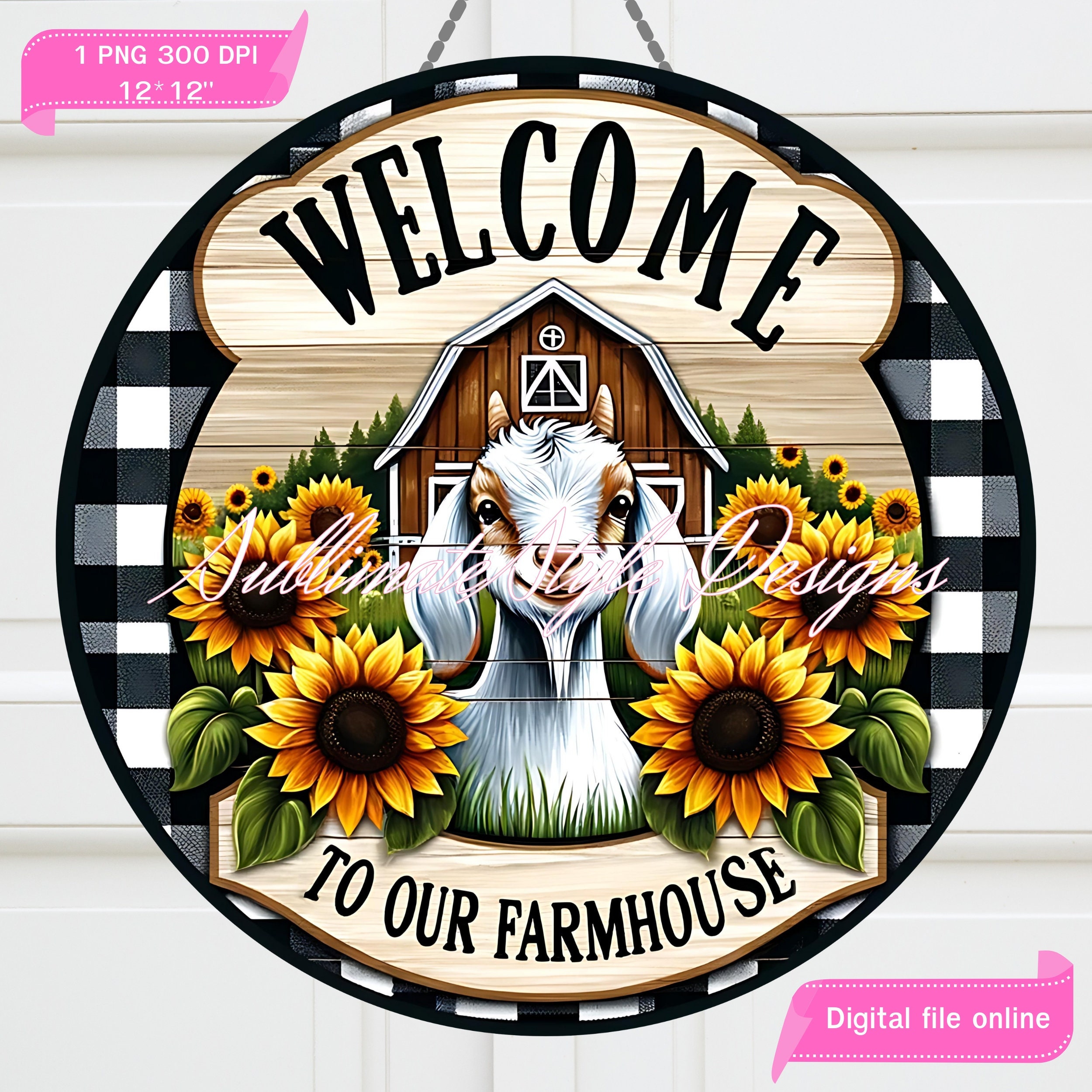 Goat Welcome Sign: Sunflower Farmhouse Door Hanger (digital Download ...