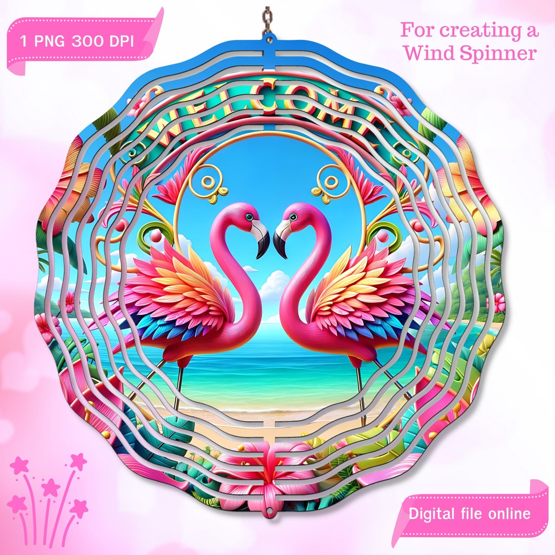 Flamingo Couple Wind Spinner, Flamingo Heart Sublimation Design, Round ...