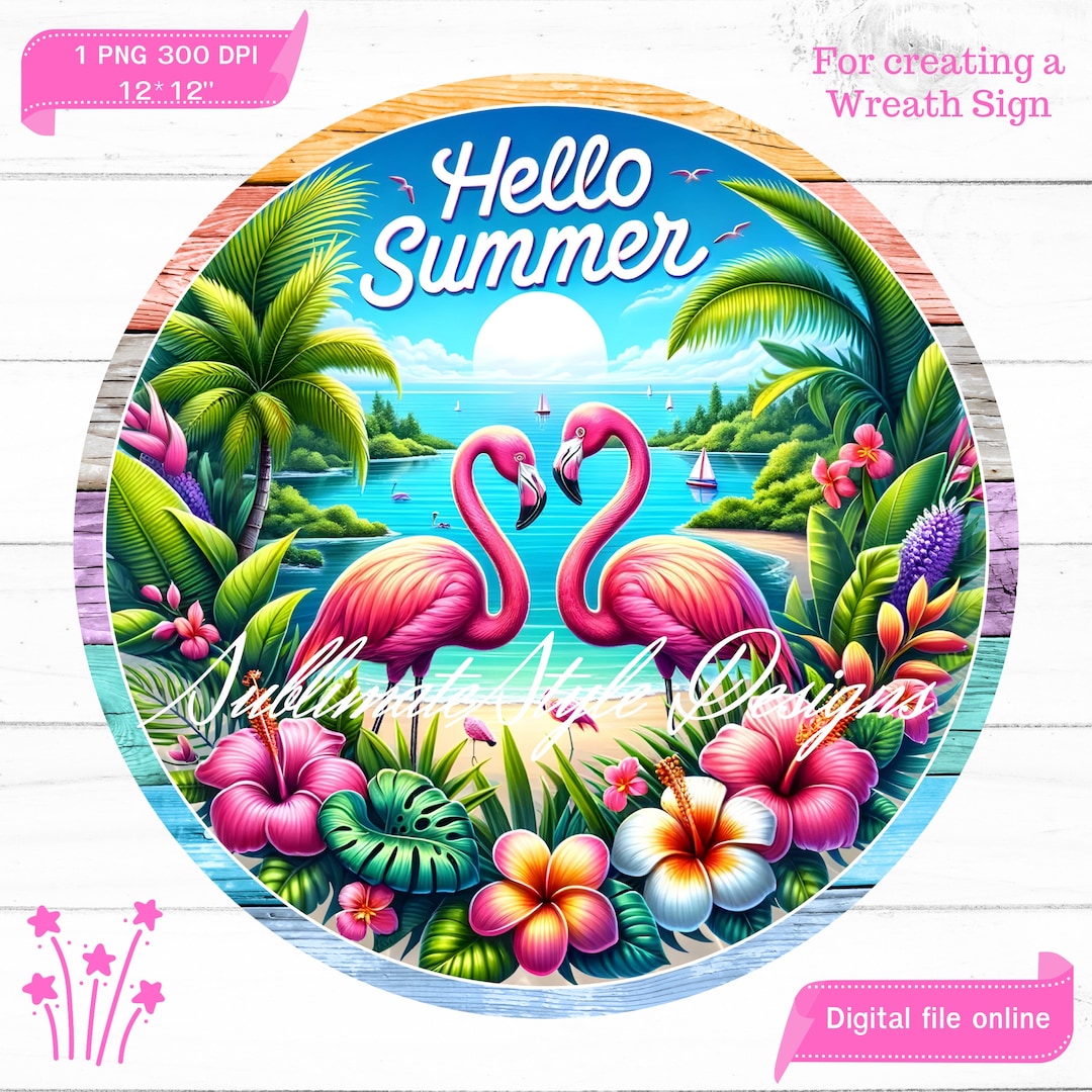 Hello Summer Pink Flamingo Wreath Sign, Summer Wreath Sign, Spring ...