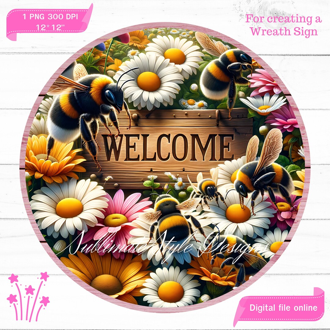 Welcome Bumblebees and Flower Signs, Welcome Wreath Signs, Front Door ...