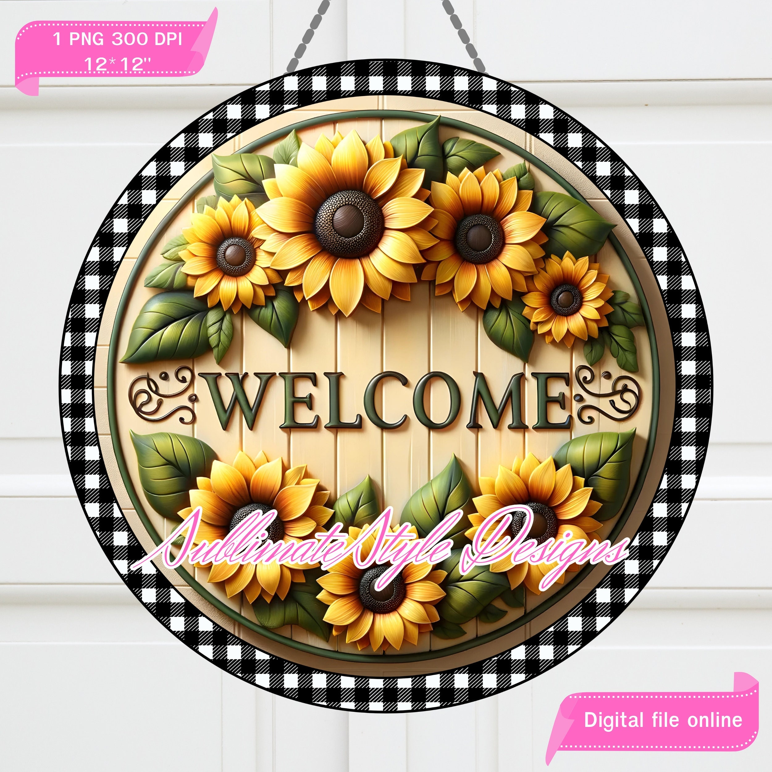 Sunflower Welcome Sign Design, Welcome Wreath Signs, Spring Round Signs ...