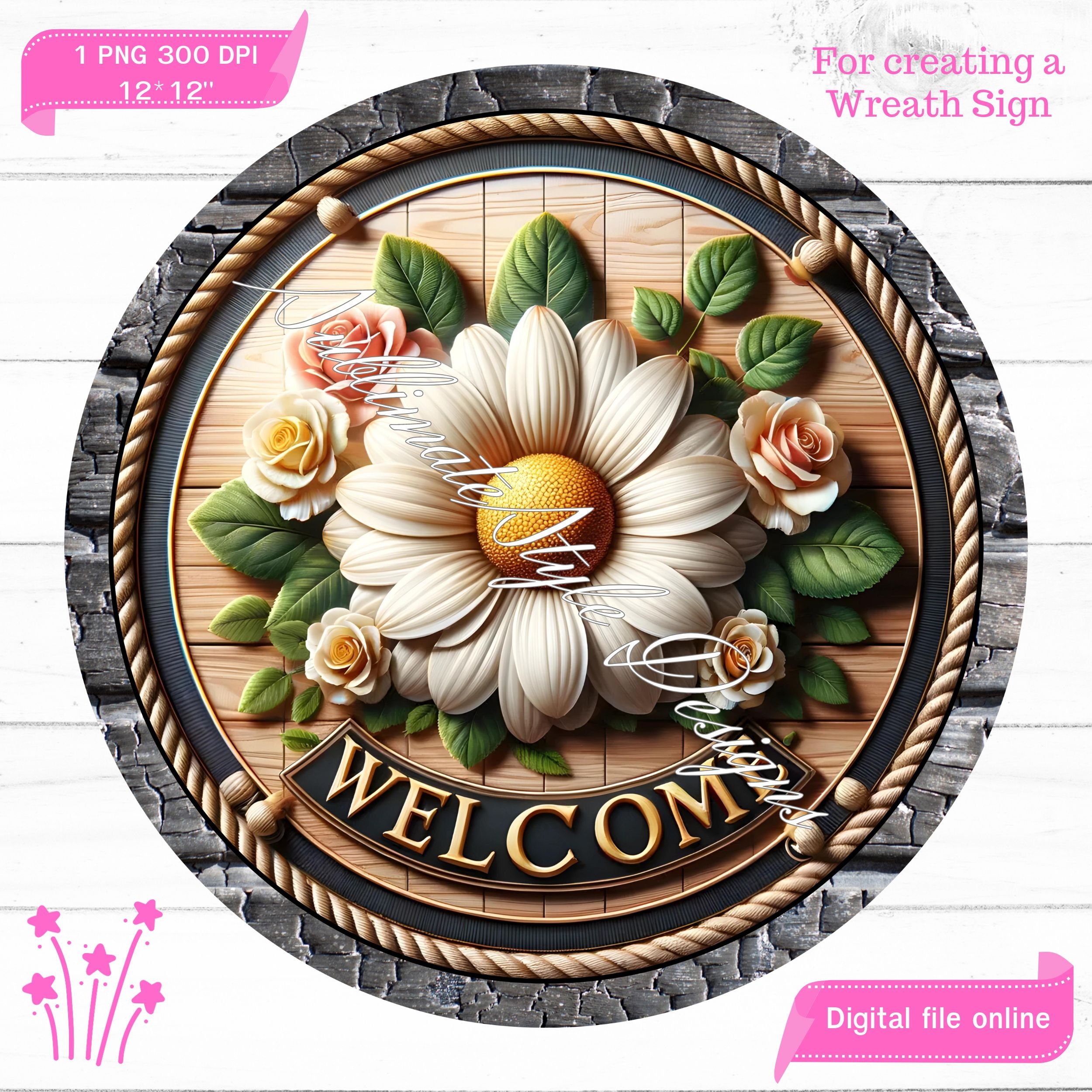 Daisies Welcome Wreath Sign, Welcome Sign, Circle Sign Png, Spring ...