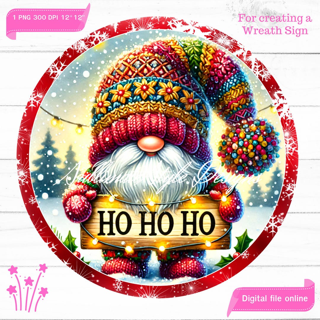 Christmas Gnome Ho Ho Ho Round Sign Sublimation Design, Festive Winter ...
