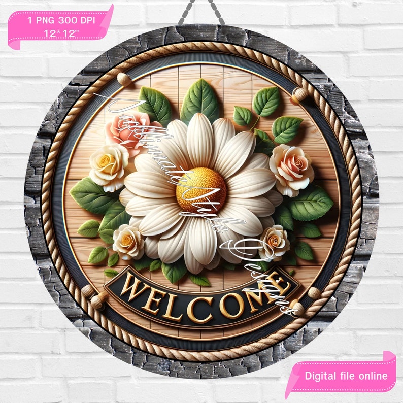 Daisies Welcome Wreath Sign, Welcome Sign, Circle Sign Png, Spring ...