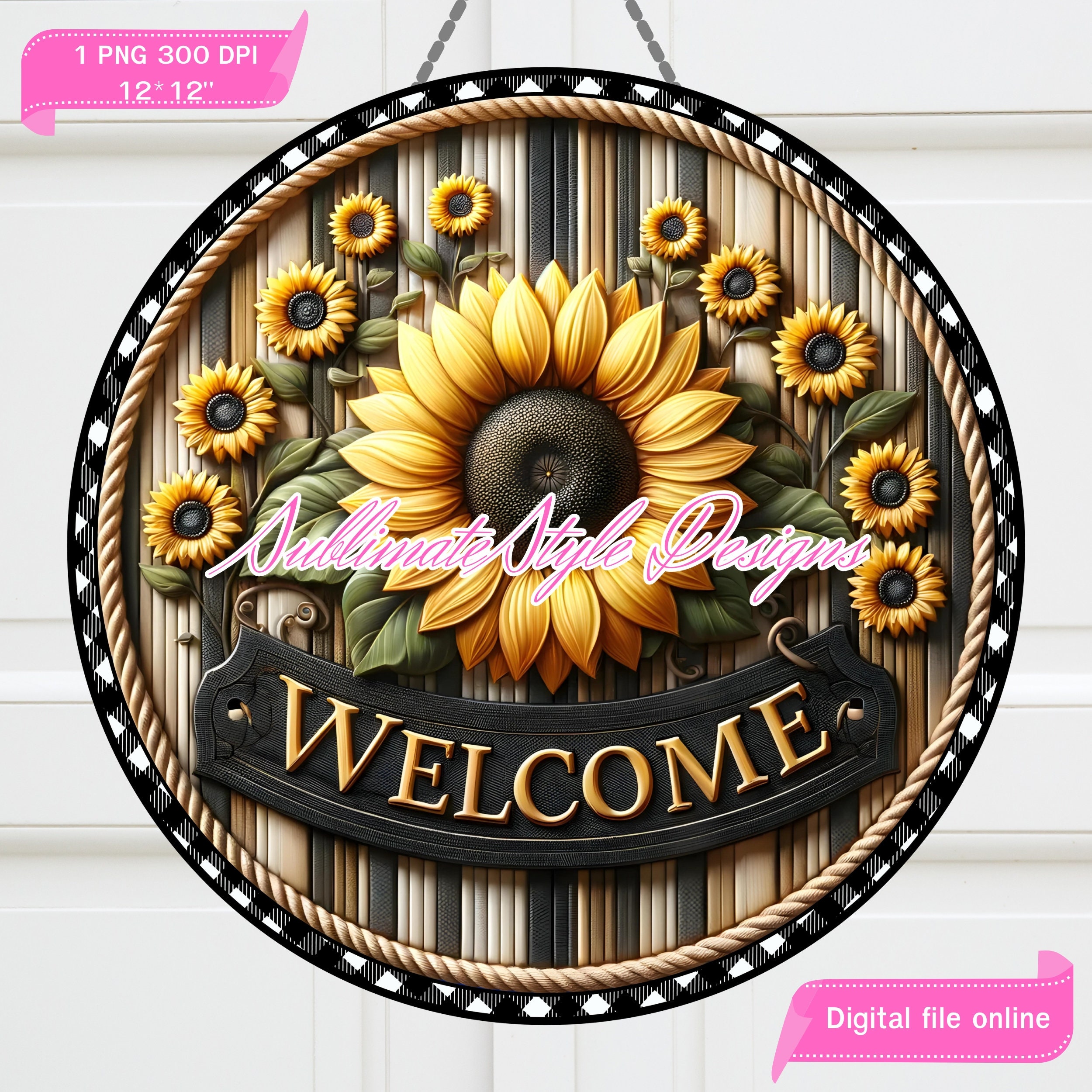 Sunflower Welcome Sign, Welcome Wreath Signs PNG, Sunflower Spring ...