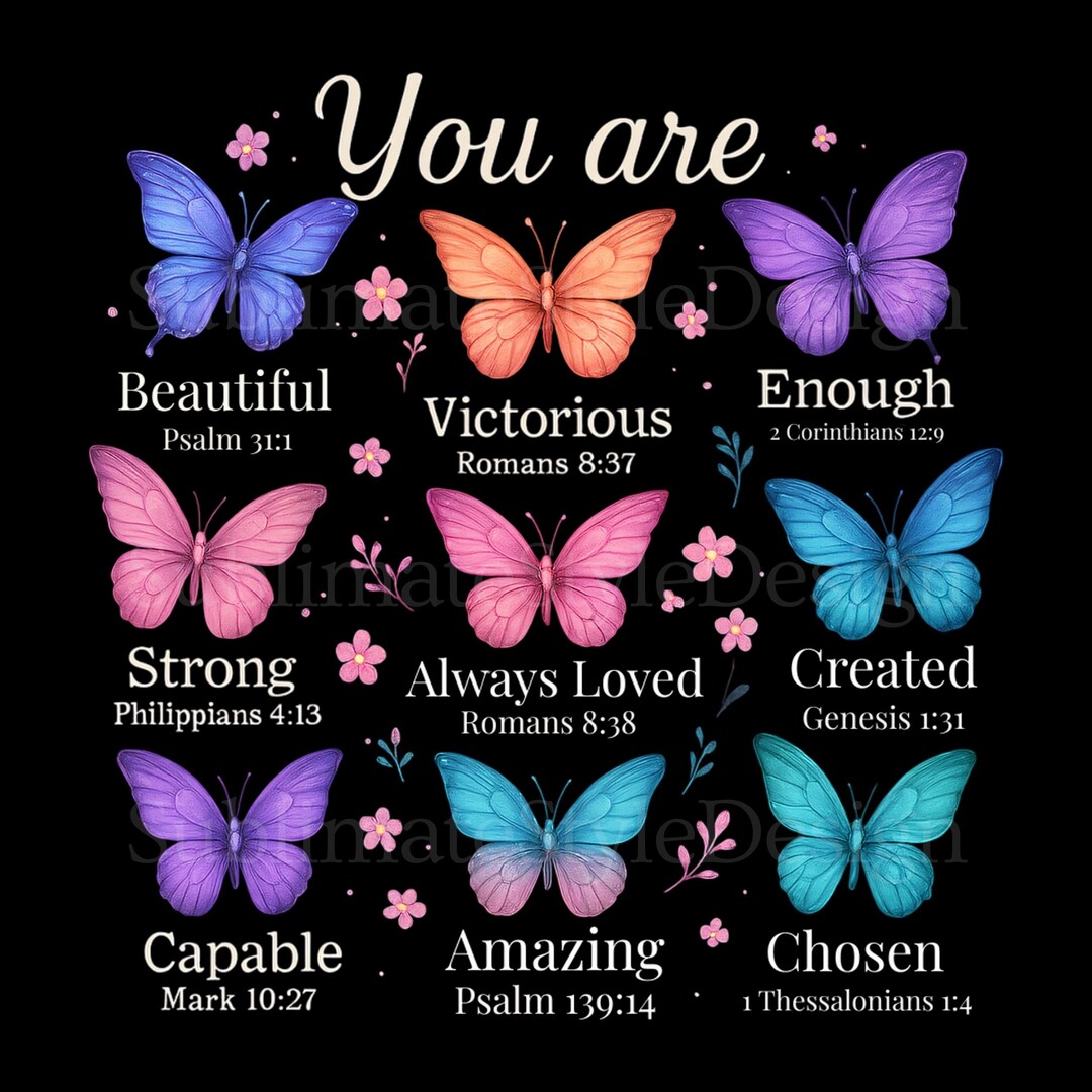 Christian Butterfly Sublimation Design: Women's Bible Verse PNG ...