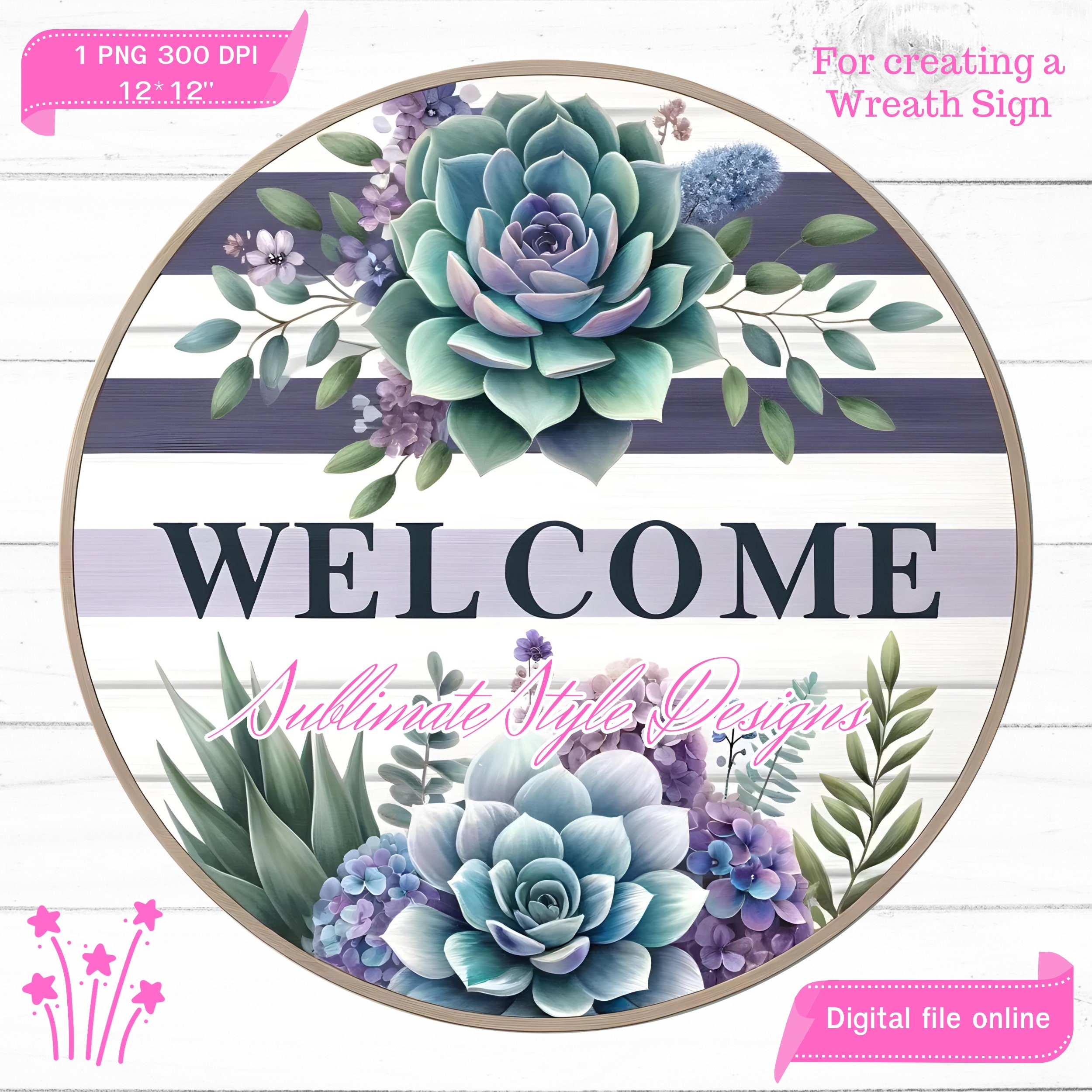 Purple Flowers Welcome Sign, Welcome Wreath Signs, Spring Round Signs ...