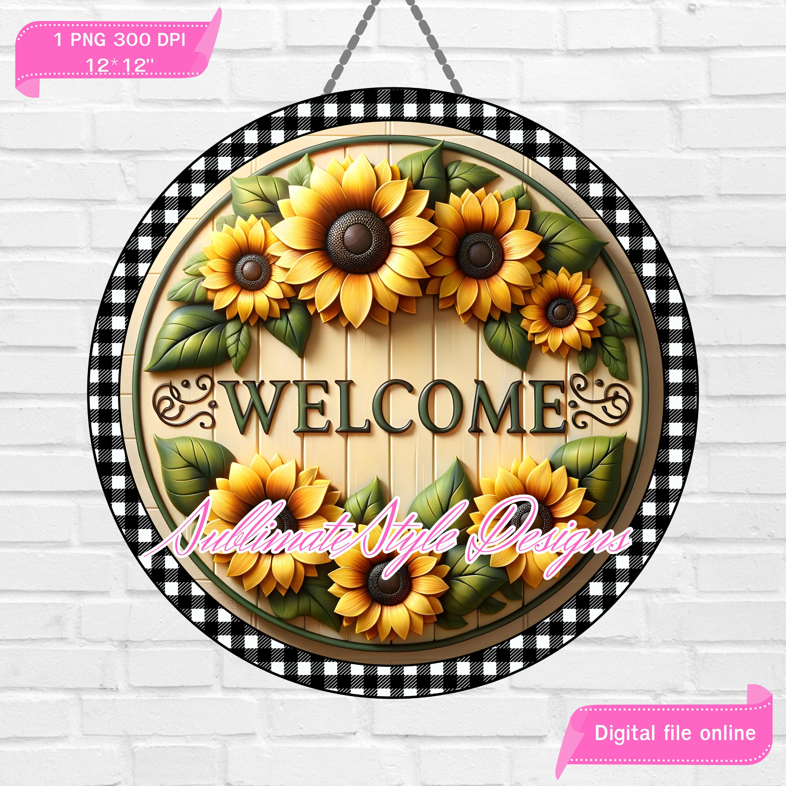Sunflower Welcome Sign Design, Welcome Wreath Signs, Spring Round Signs ...