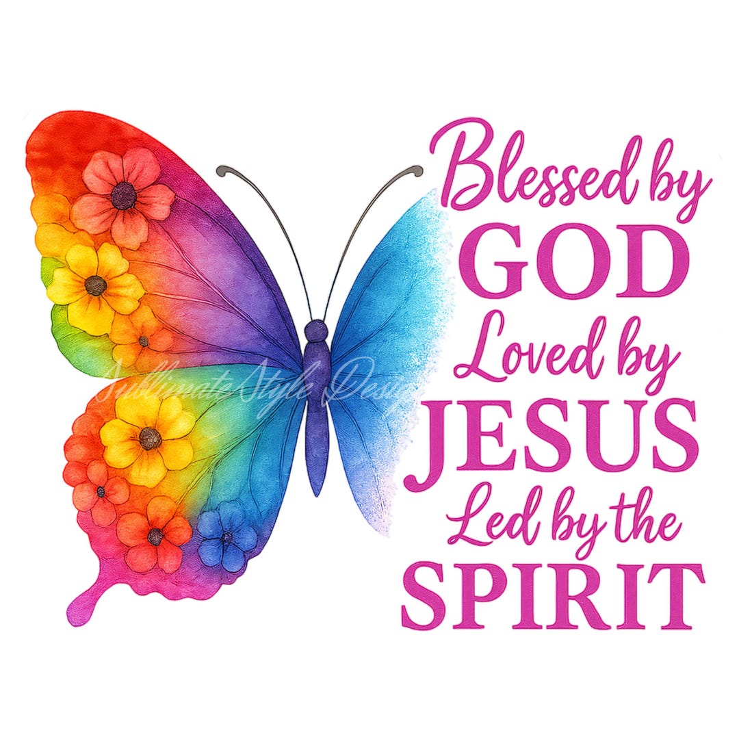 Watercolor Butterfly Christian Sublimation Design: Rainbow Floral ...