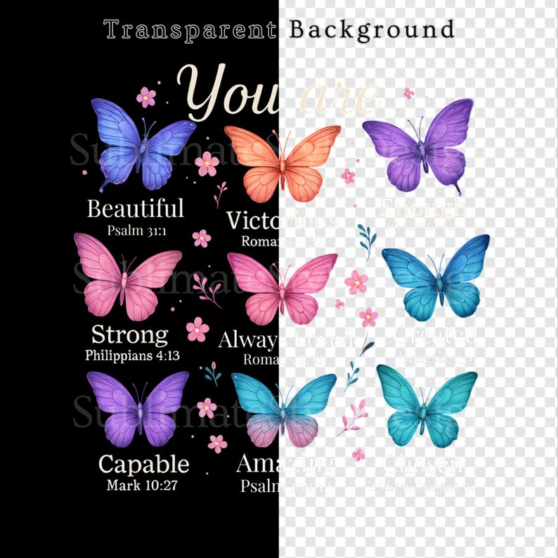 Christian Butterfly Sublimation Design: Women's Bible Verse PNG ...