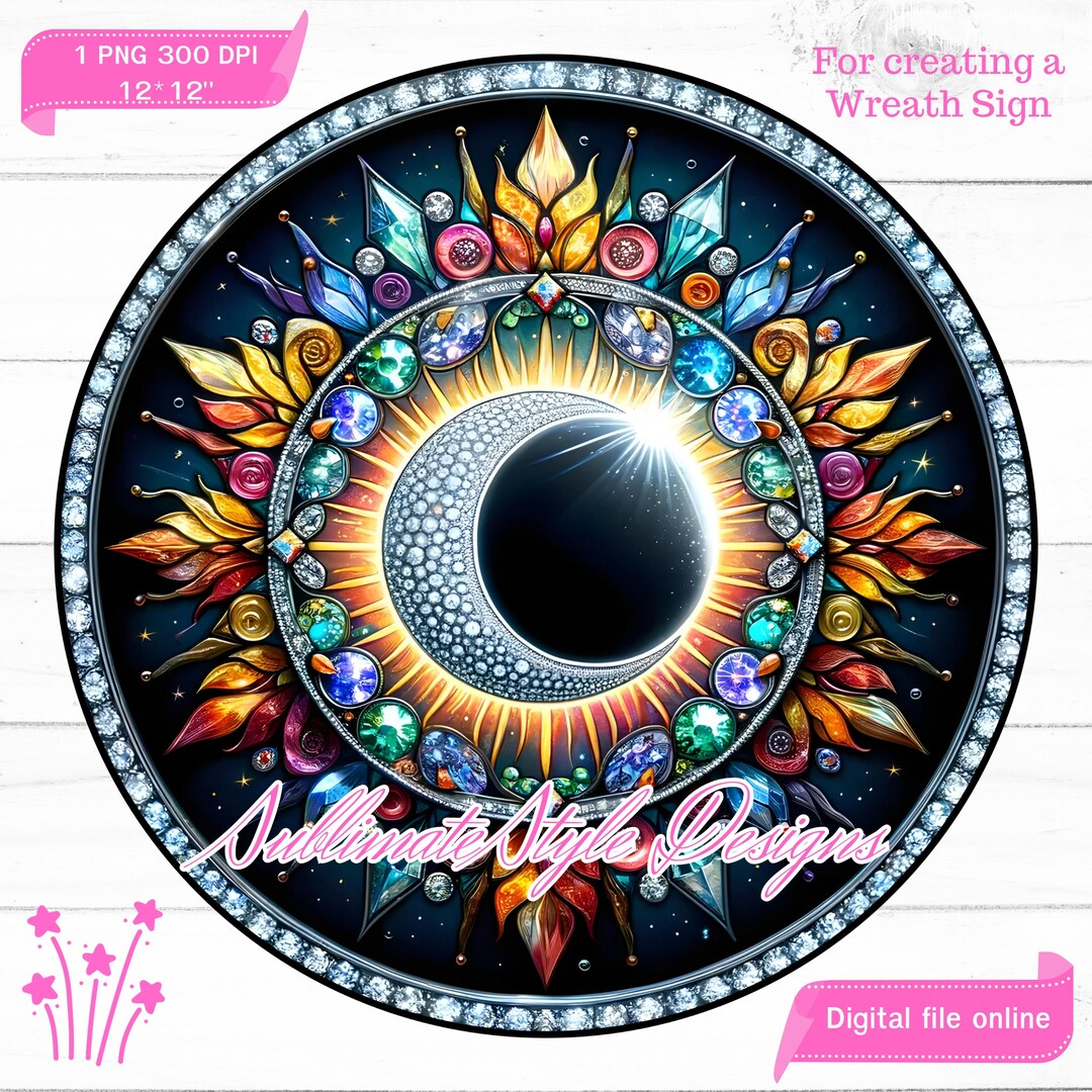 Solar Eclipse Stained Glass Wreath Sign, Solar Eclipse Sublimation ...