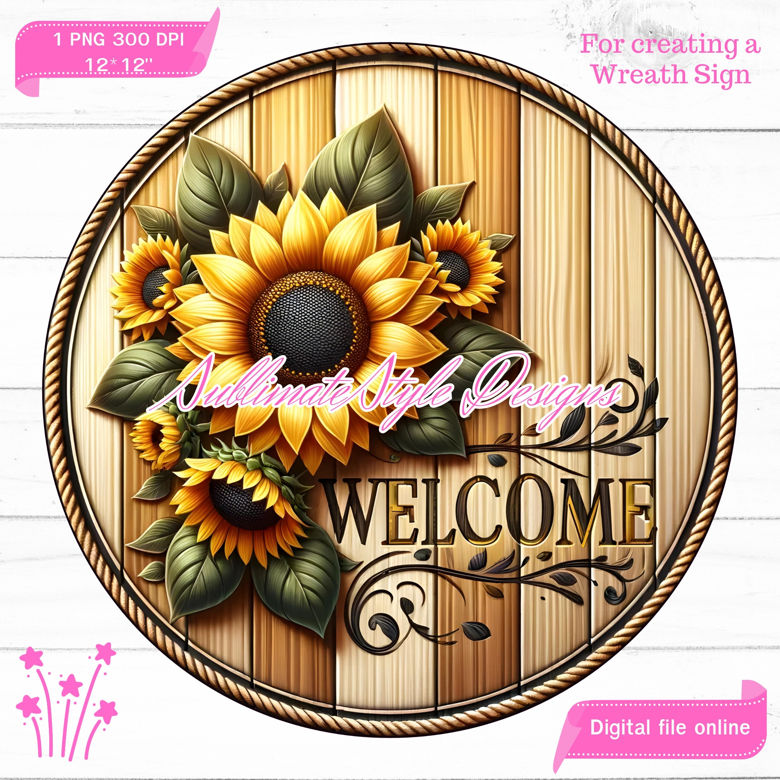 Sunflower Welcome Sign, Welcome Wreath Sign, Spring Round Sign, Circle ...