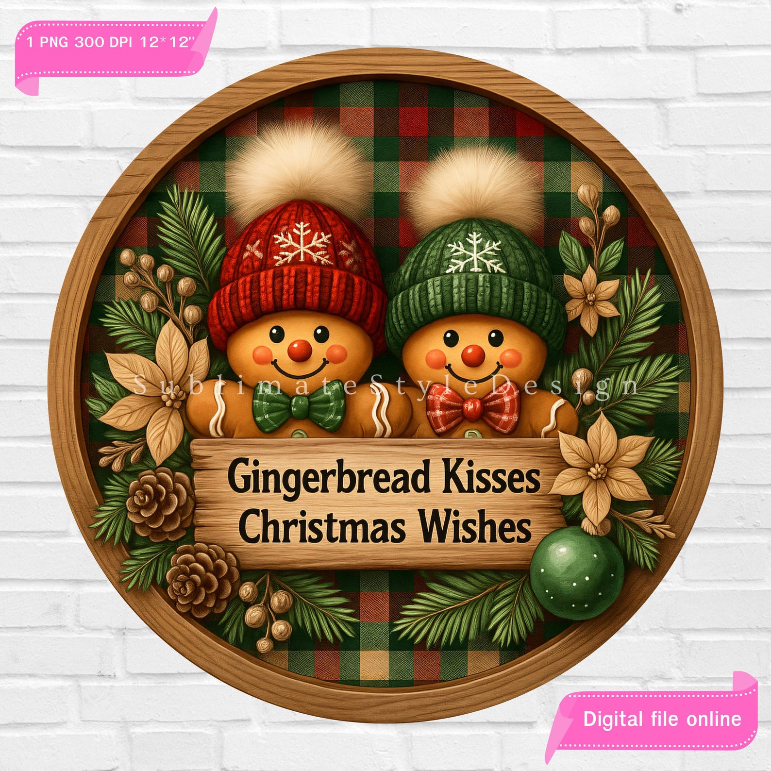 Gingerbread Christmas Sign PNG: Rustic Plaid Ornament (digital Download ...